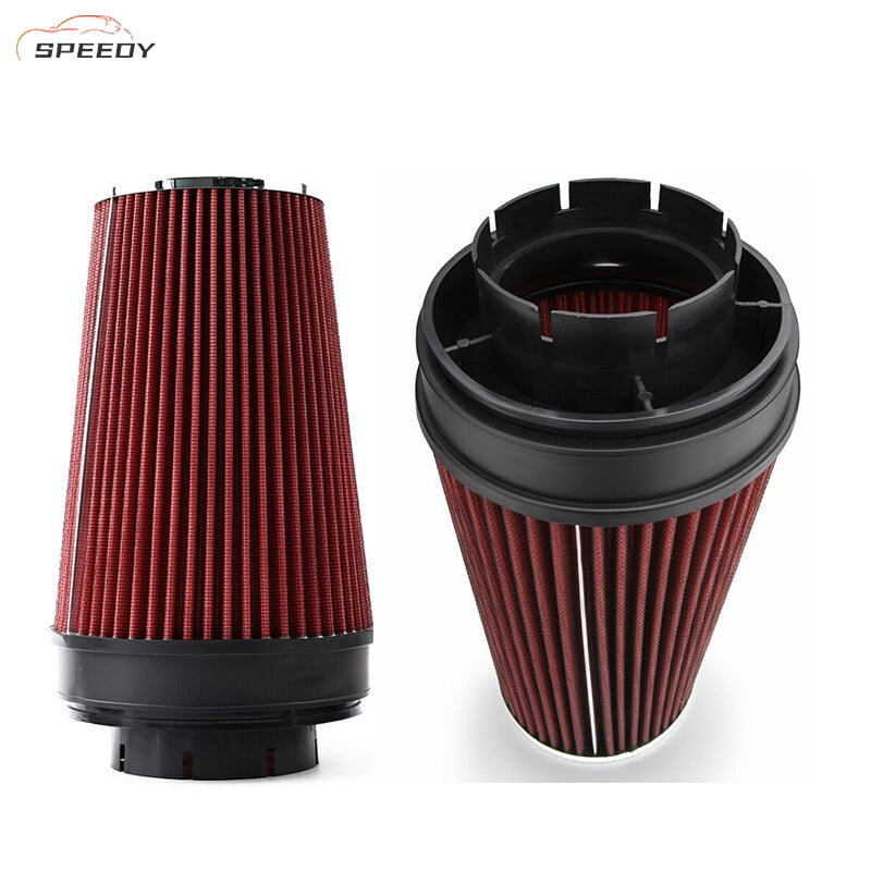 RED 4" inch Inlet Truck Air Filter Dry Flow Clamp-On Round Cone Air ...