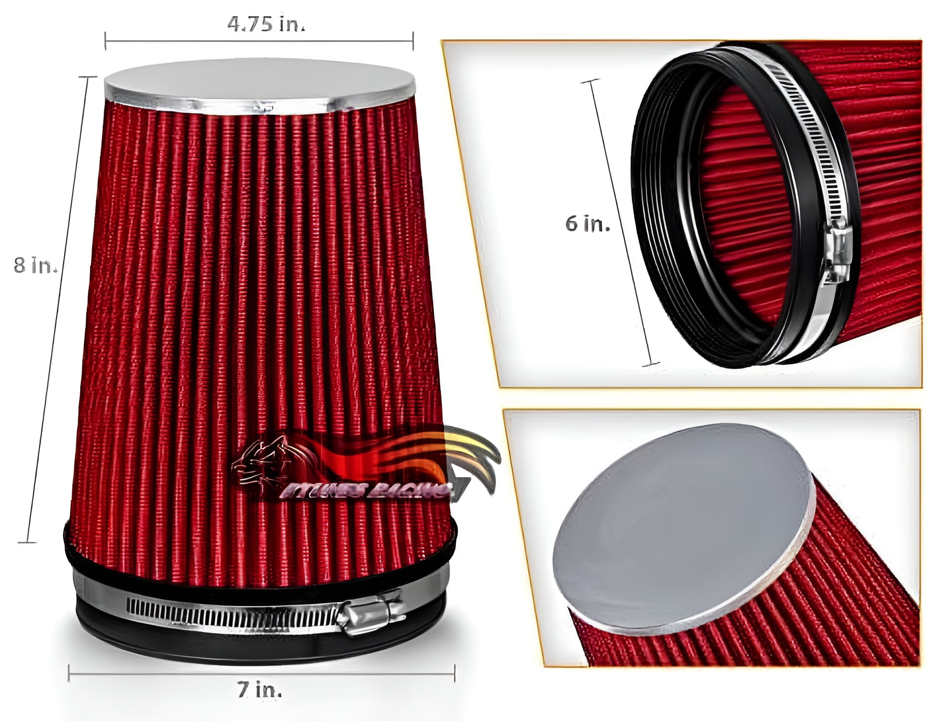 RED 6" 152mm Inlet Truck Air Intake Cone Replacement Quality Dry Air ...