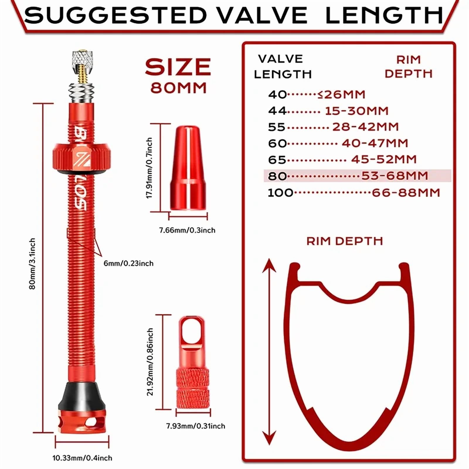 RED-80MM-Aluminum Alloy Tubeless Valves for Road Bike MTB - Walmart.com