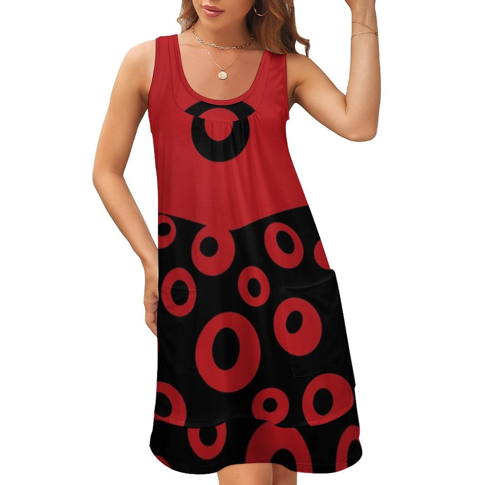 RED AS A DODO Sleeveless U-Neck Fake Two Piece Dress luxury dress ...