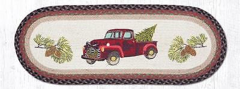 RED CHRISTMAS TRUCK 100% Natural Braided Jute Runner 13" x 36" Oval ...