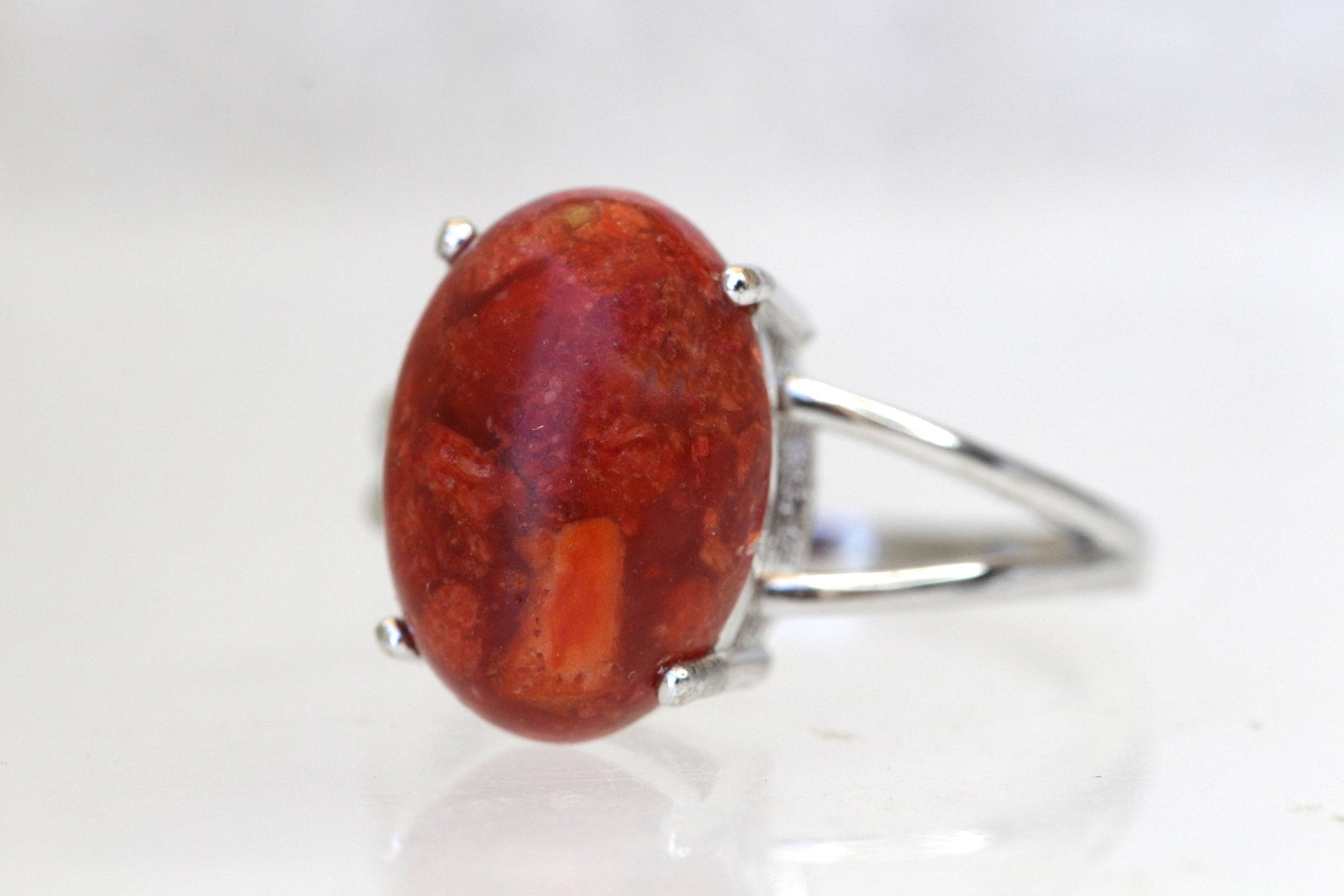 RED CORAL RING, Natural Stone Ring, silver sterling 925 ring ...