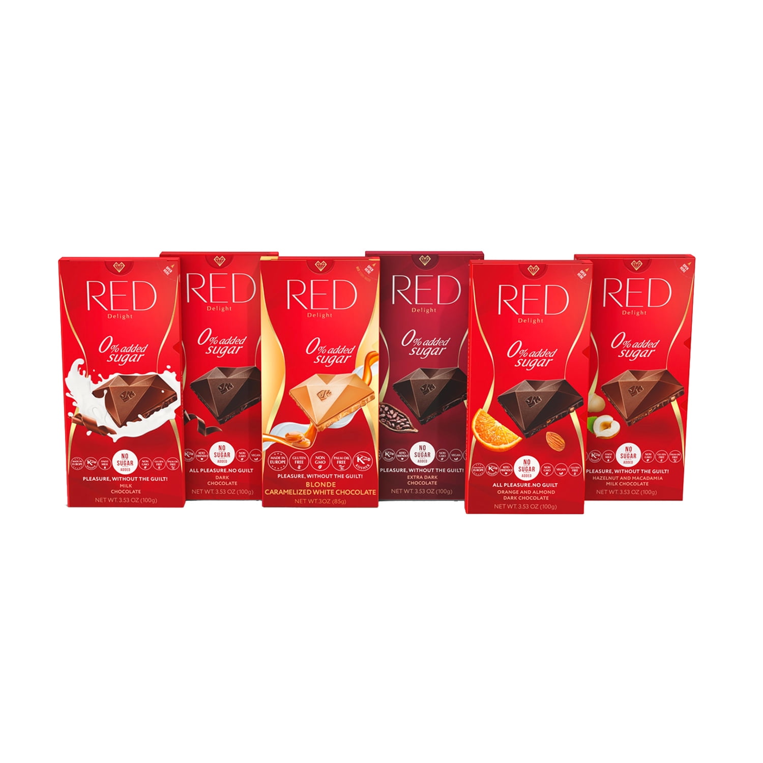RED Chocolate 6 Bar Variety Pack - Milk, Dark, Extra Dark, White ...