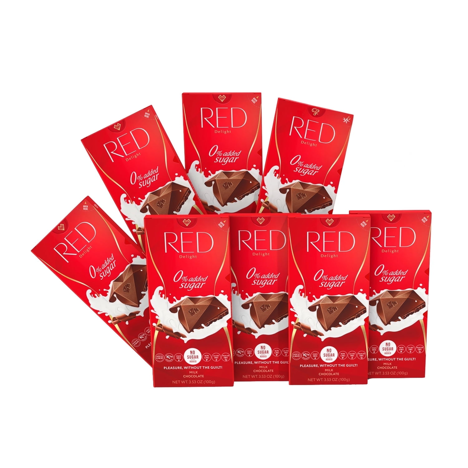 RED Chocolate Milk Chocolate -No Added Sugar -Piece Count: 8 Bars Size ...
