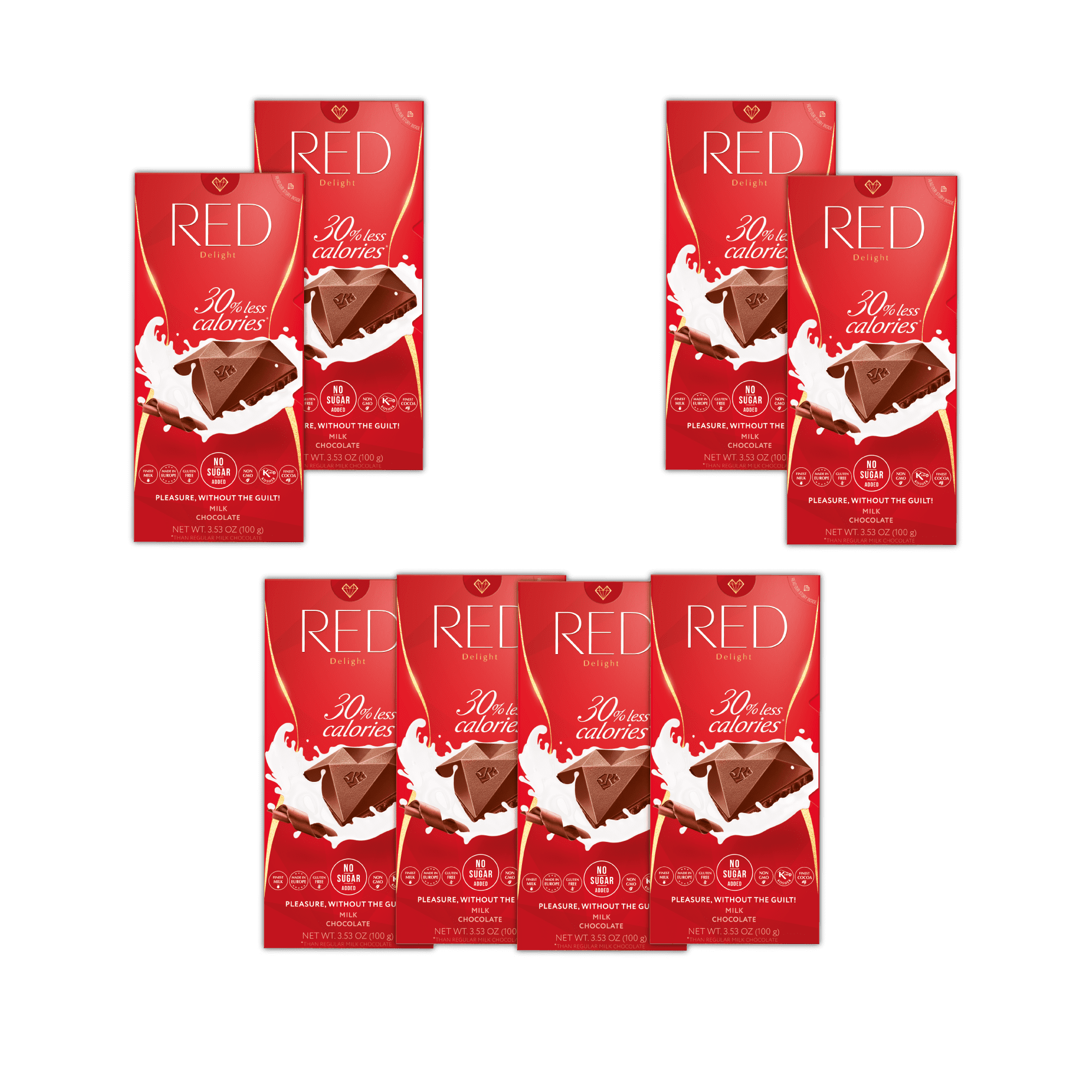 RED Chocolate Milk Chocolate -No Added Sugar -Piece Count: 8 Bars Size ...