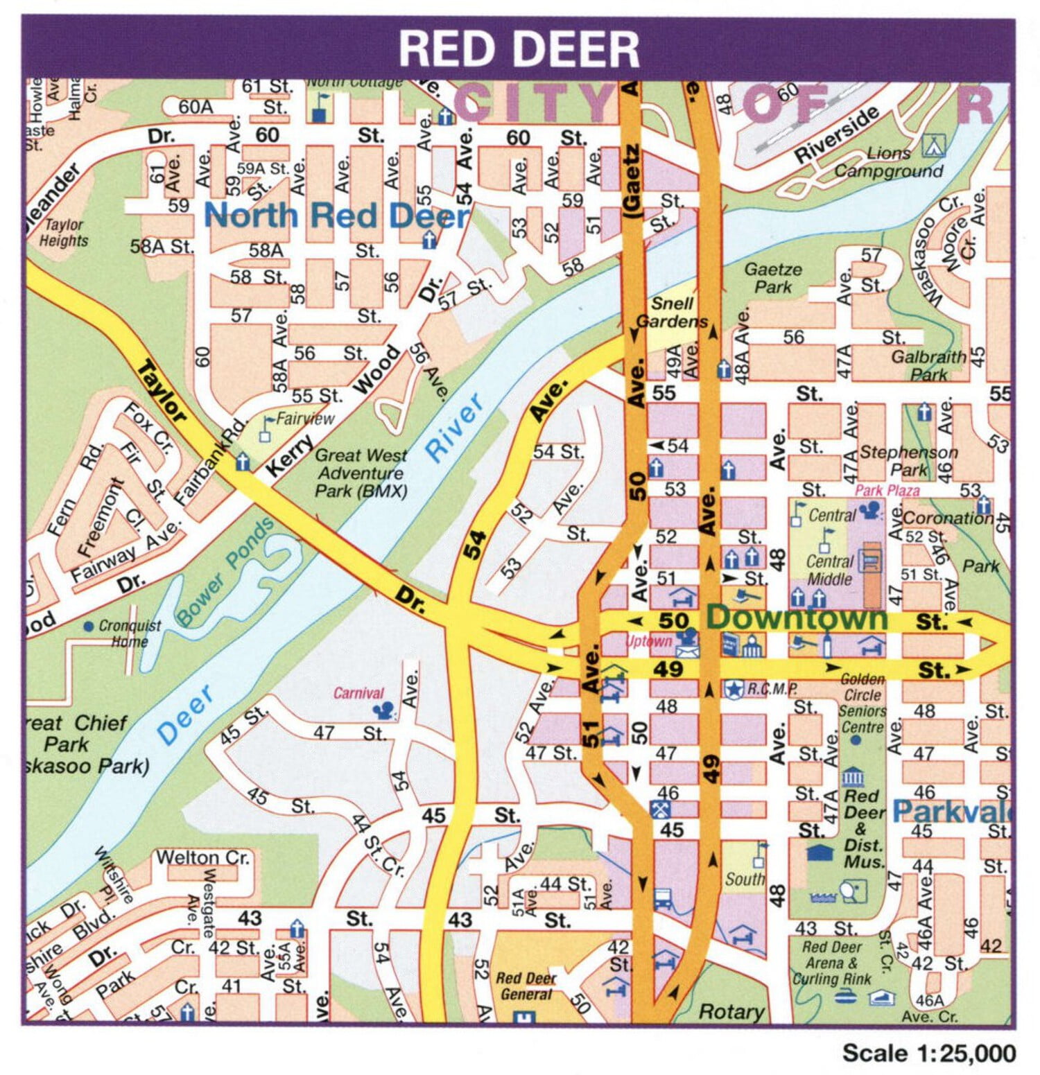 Red Deer Alberta Canada Map Ca Glossy Poster Picture Photo Print Banner ...