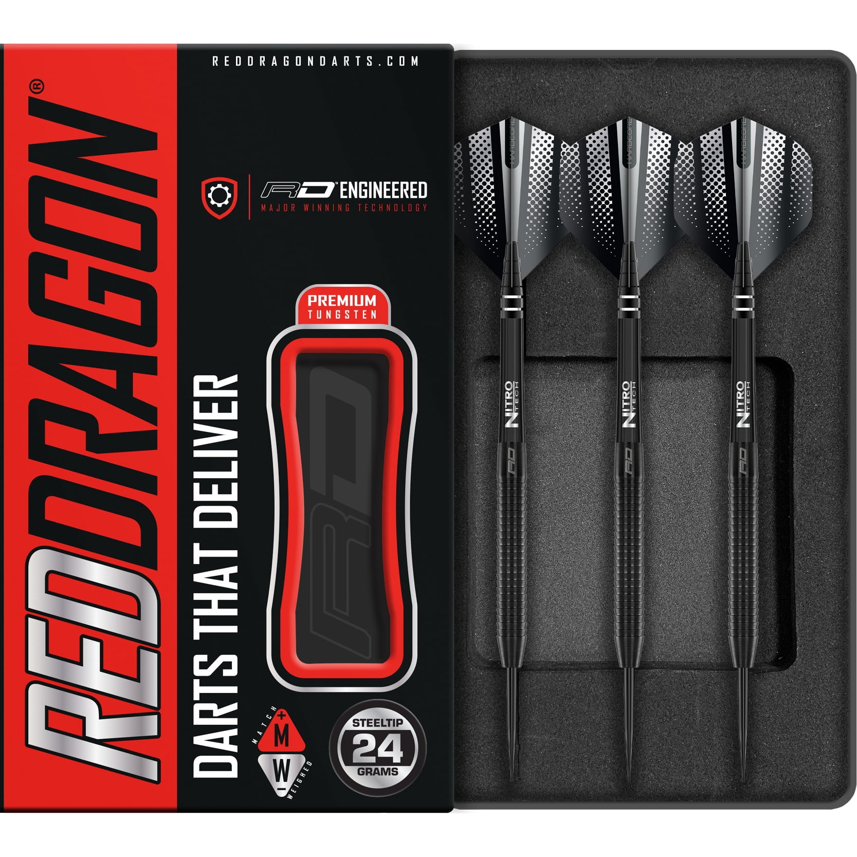 RED DRAGON - Razor Edge Black 24g Tungsten Darts with Flights and Stems ...