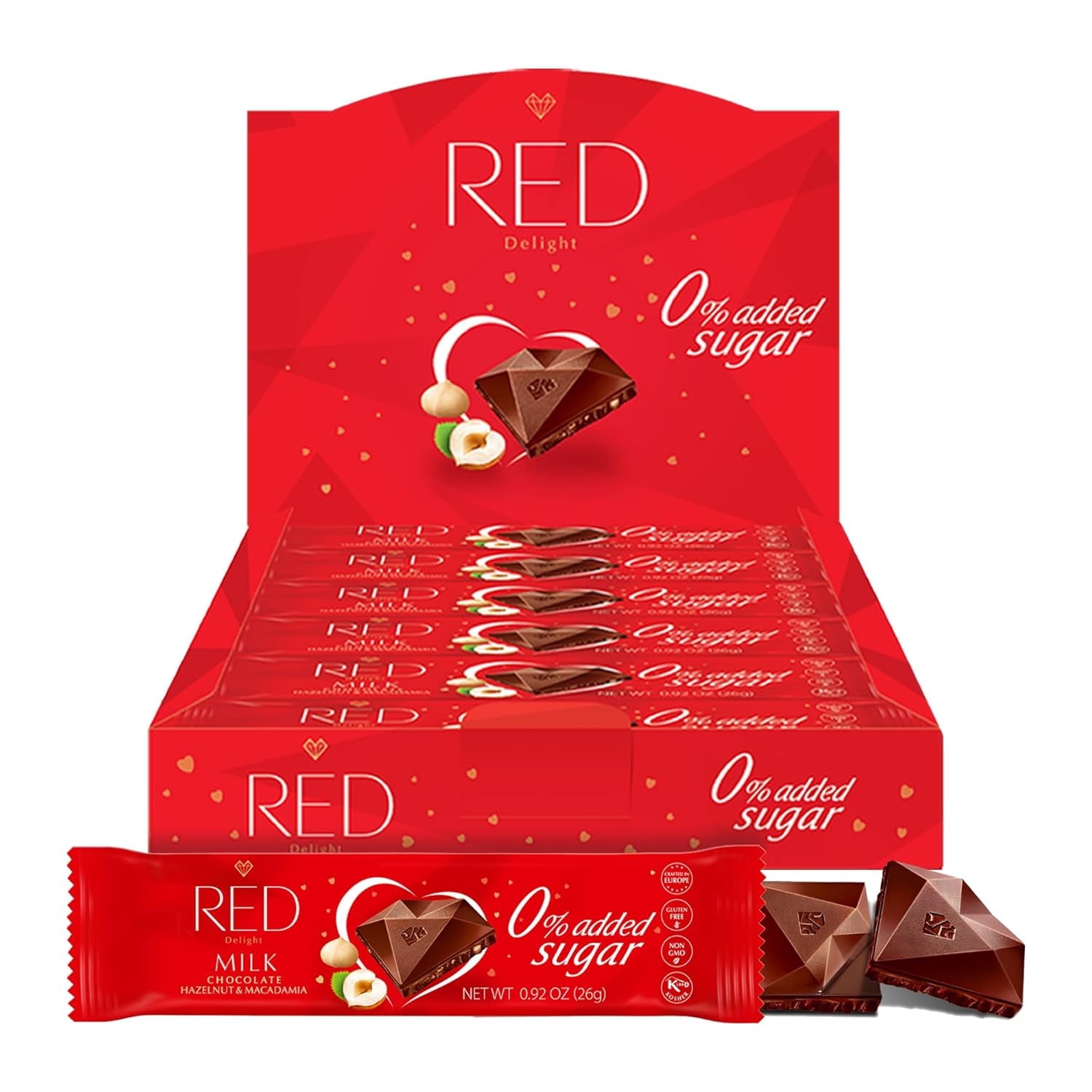 RED Delight Hazelnut and Macadamia Milk Chocolate 12 Count Box of Grab ...