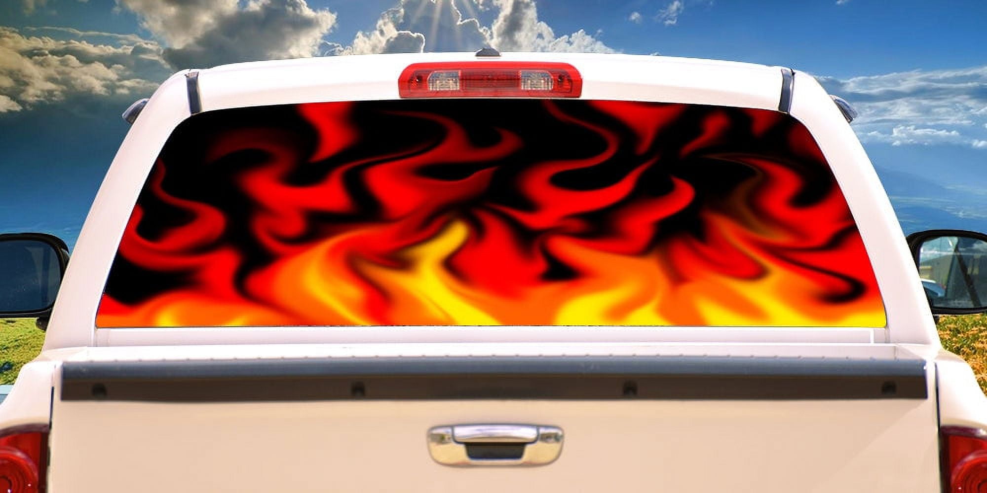 RED FLAMES Rear Window Graphic back truck decal suv view thru vinyl ...
