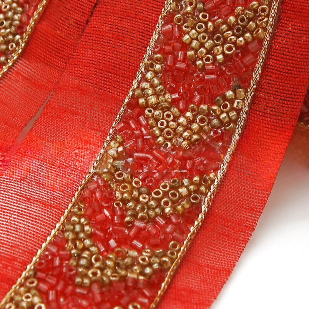 RED GOLD BUGLE BEADED FABRIC TRIM - sarahi.NYC - Walmart.com