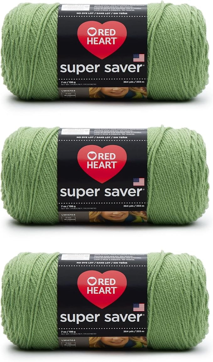 RED HEART Super Saver Soft Acrylic Yarn, 3 Pack of 198g/7oz Tea Leaf 4 ...