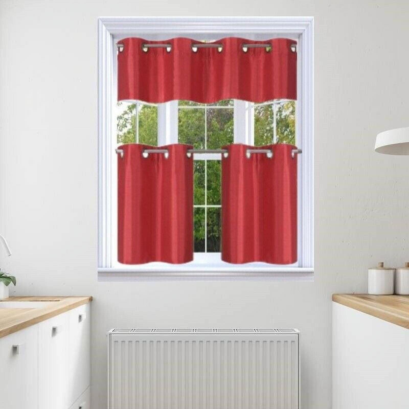 RED K7 3PC SET KITCHEN WINDOW CURTAIN BLACKOUT FOR SMALL /SHORT WINDOW ...