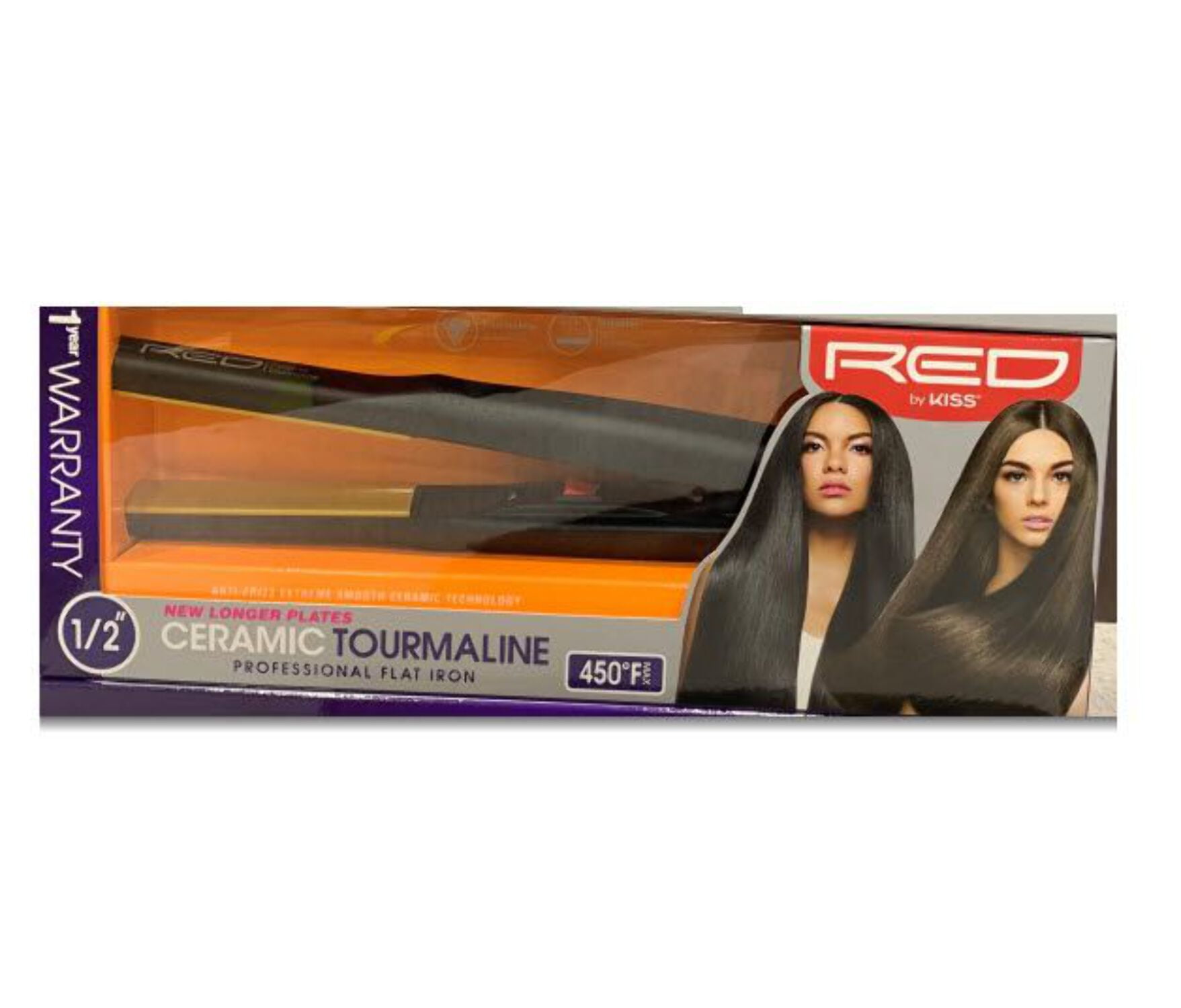 KISS 1/2' Ceramic Tourmaline Flat Iron - Reduces Hair Stress, 450F ...