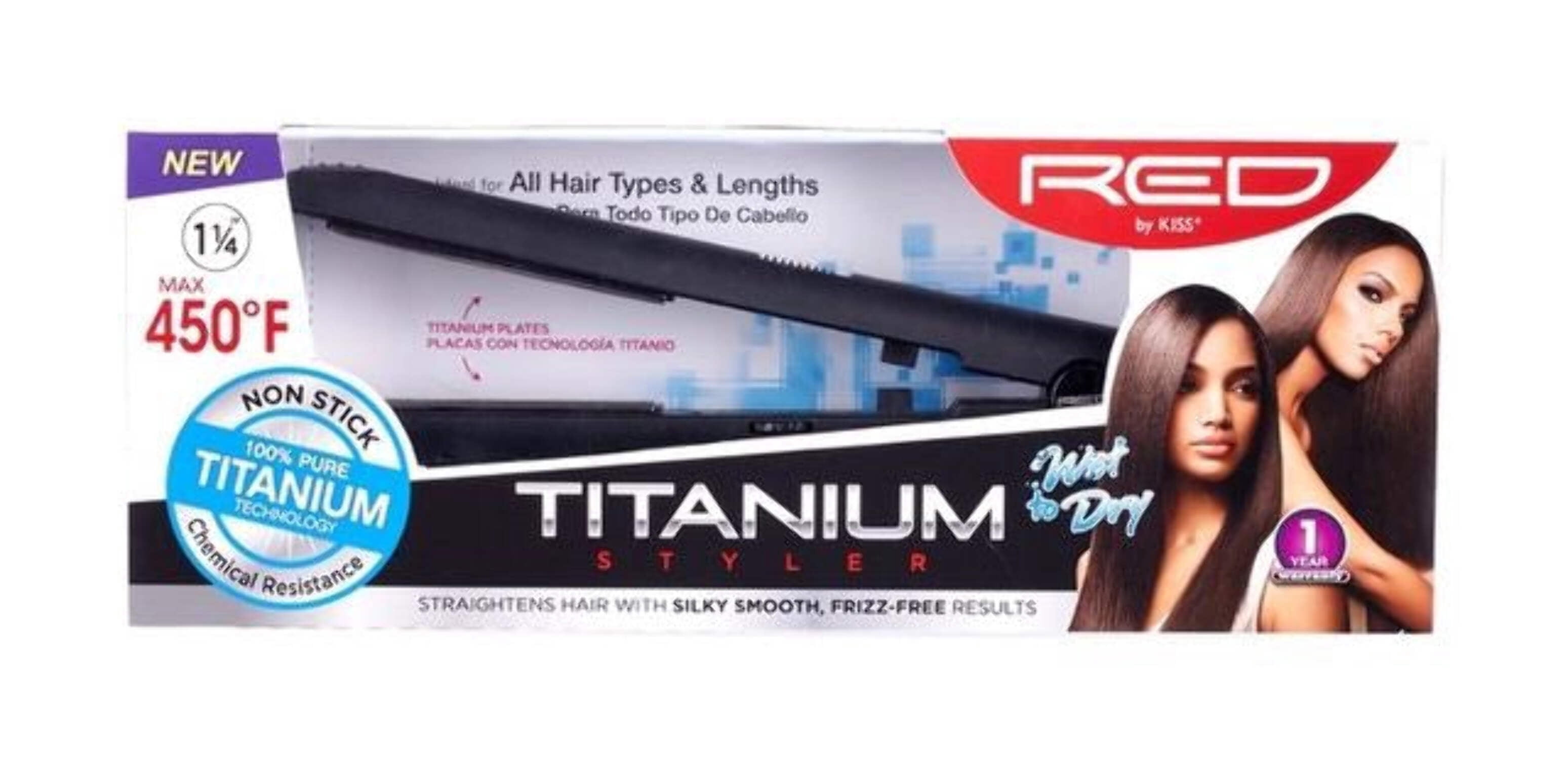 RED KISS Titanium Styler 1 1/4" Flat Iron Straightens Hair With Silky ...