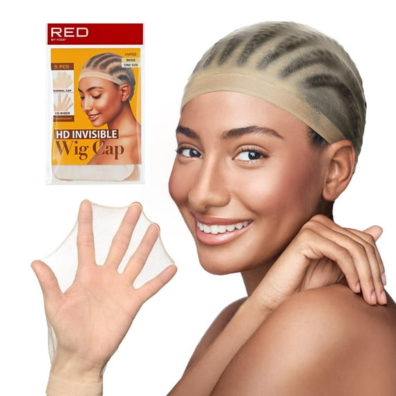 Red by Kiss 5 PCS HD Invisible Wig Caps, Ultra Stretch Thin Nylon ...