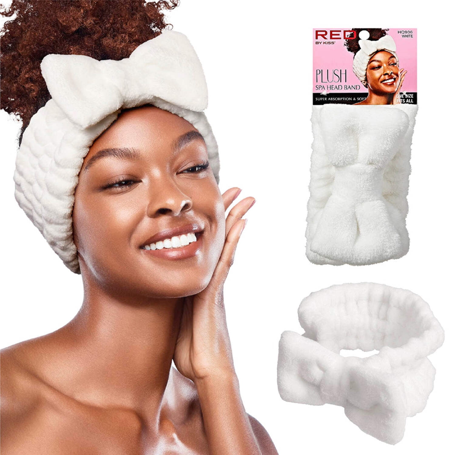RED by Kiss Spa Headband for Washing Face Facial Makeup Bow Head Band ...