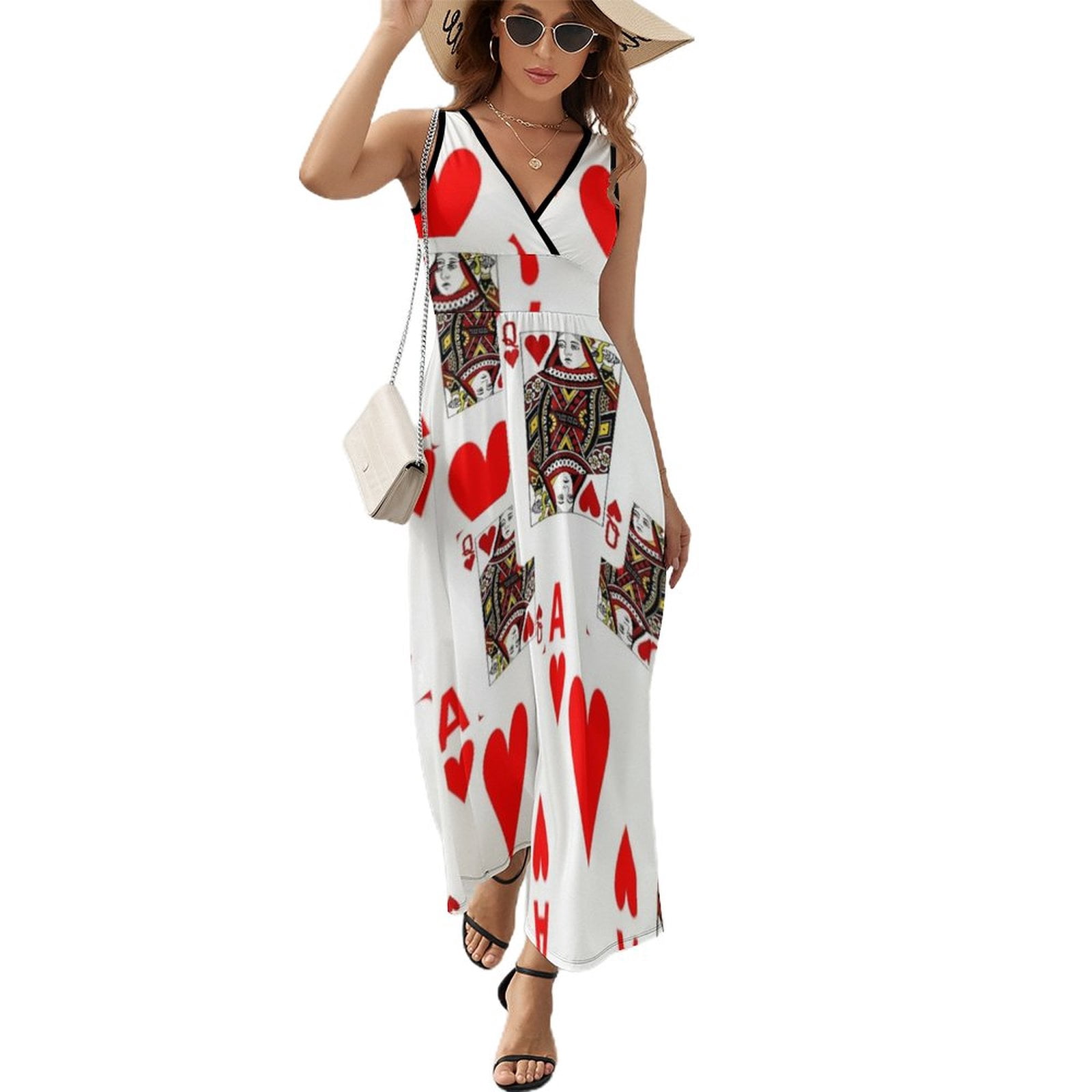 RED QUEEN OF HEARTS& ACES PLAYING CARDS ARTWORK Sleeveless Dress Women ...