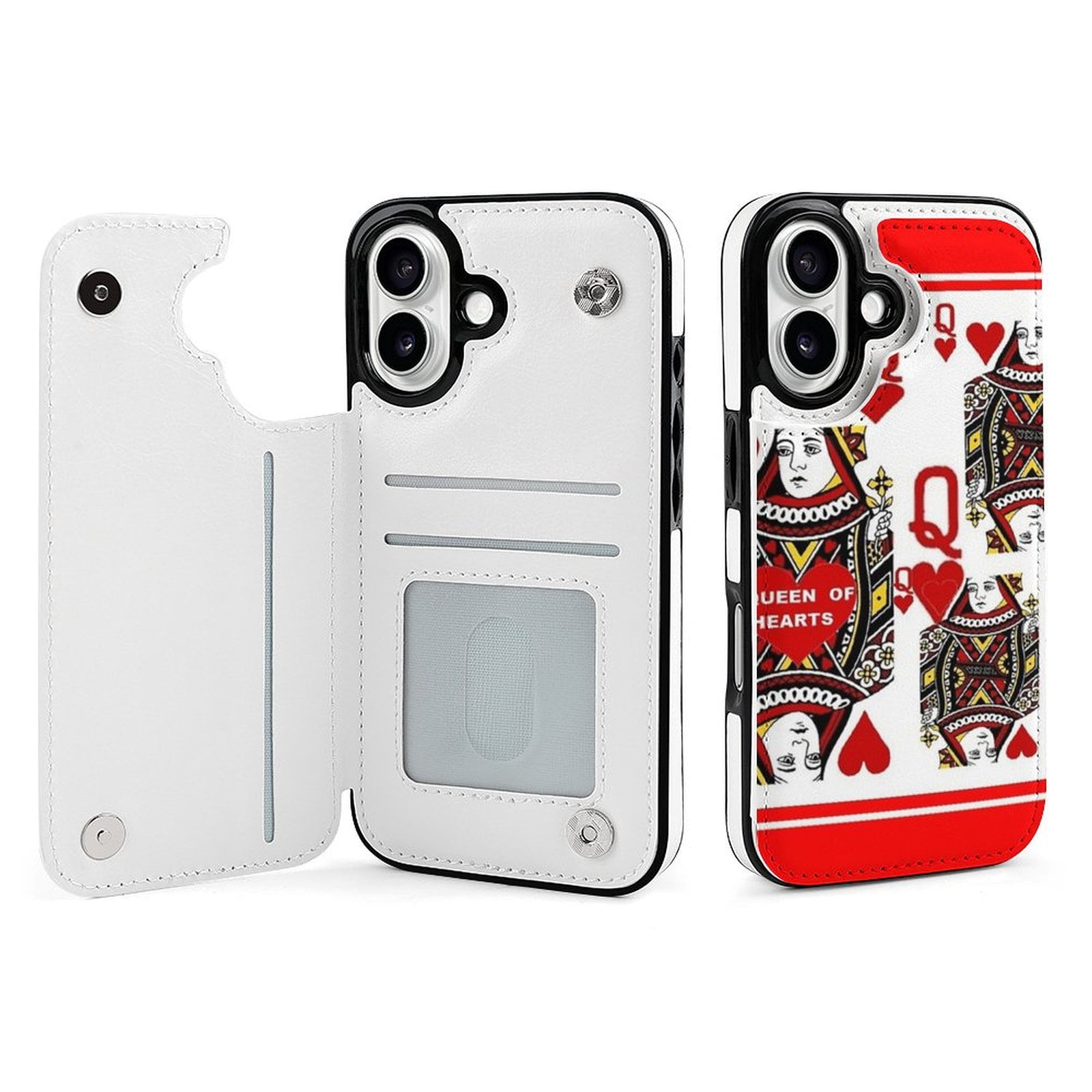RED QUEEN OF HEARTS ON RED Leather Wallet Case for iPhone 16 15 14 13 ...