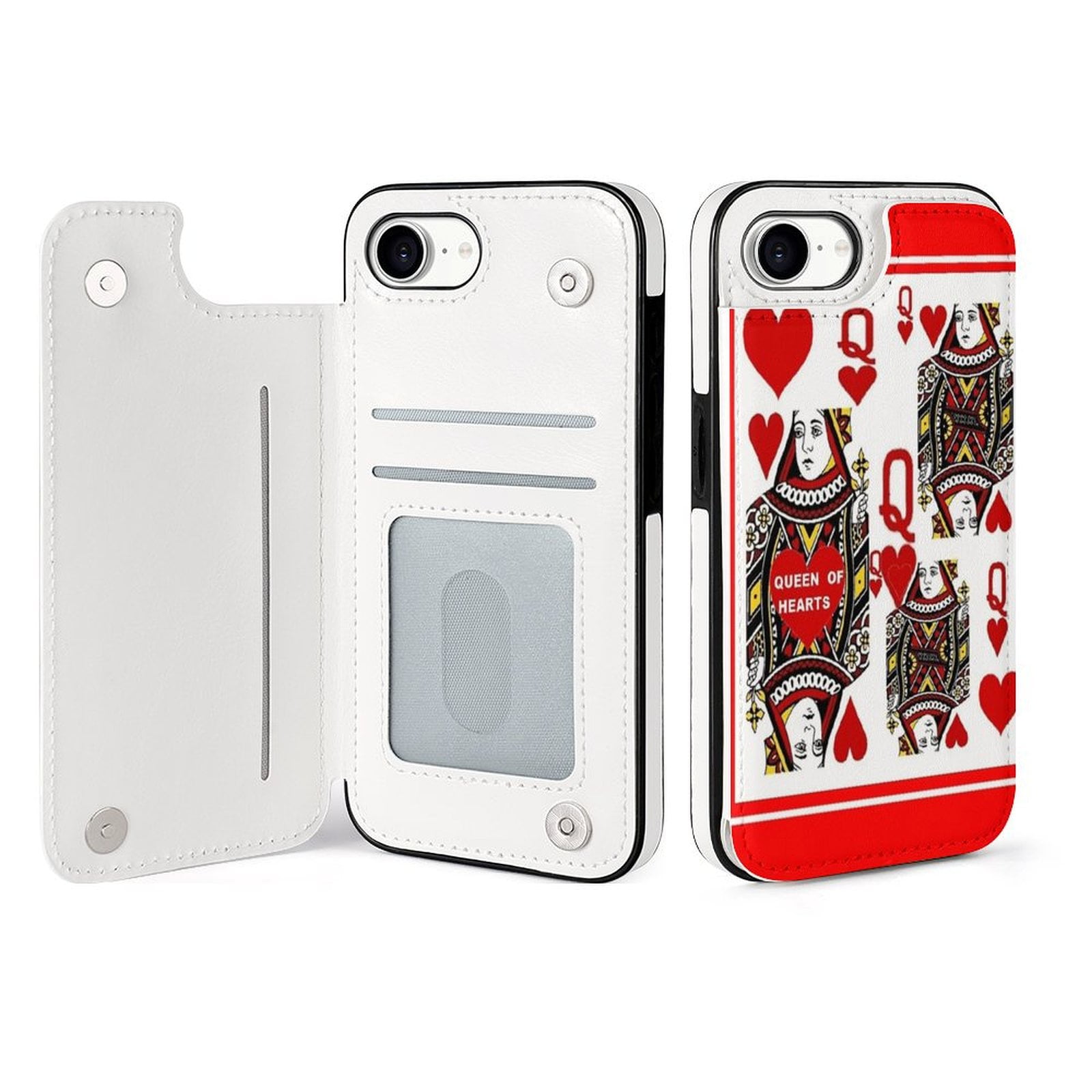 RED QUEEN OF HEARTS ON RED Leather Wallet Case for iPhone 16 Pro Max ...