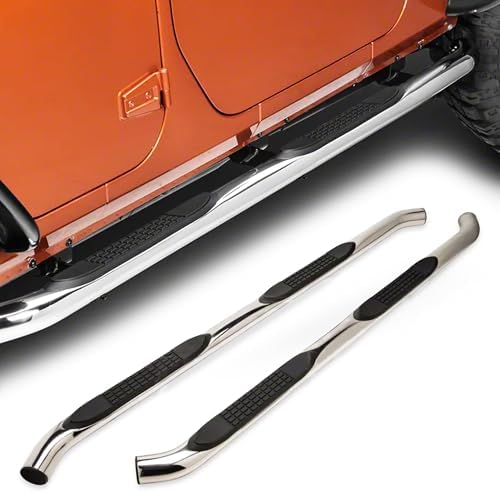RED ROCK 3" Round Curved Side Step Bars in Stainless Steel Fits Jeep ...