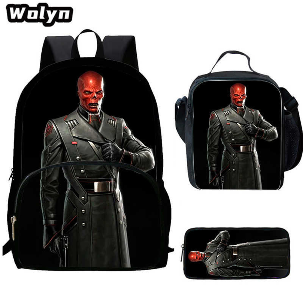 RED SKULL 3-in-1 Student Schoolbag Teenage Schoolbag 3-Piece Set Casual ...