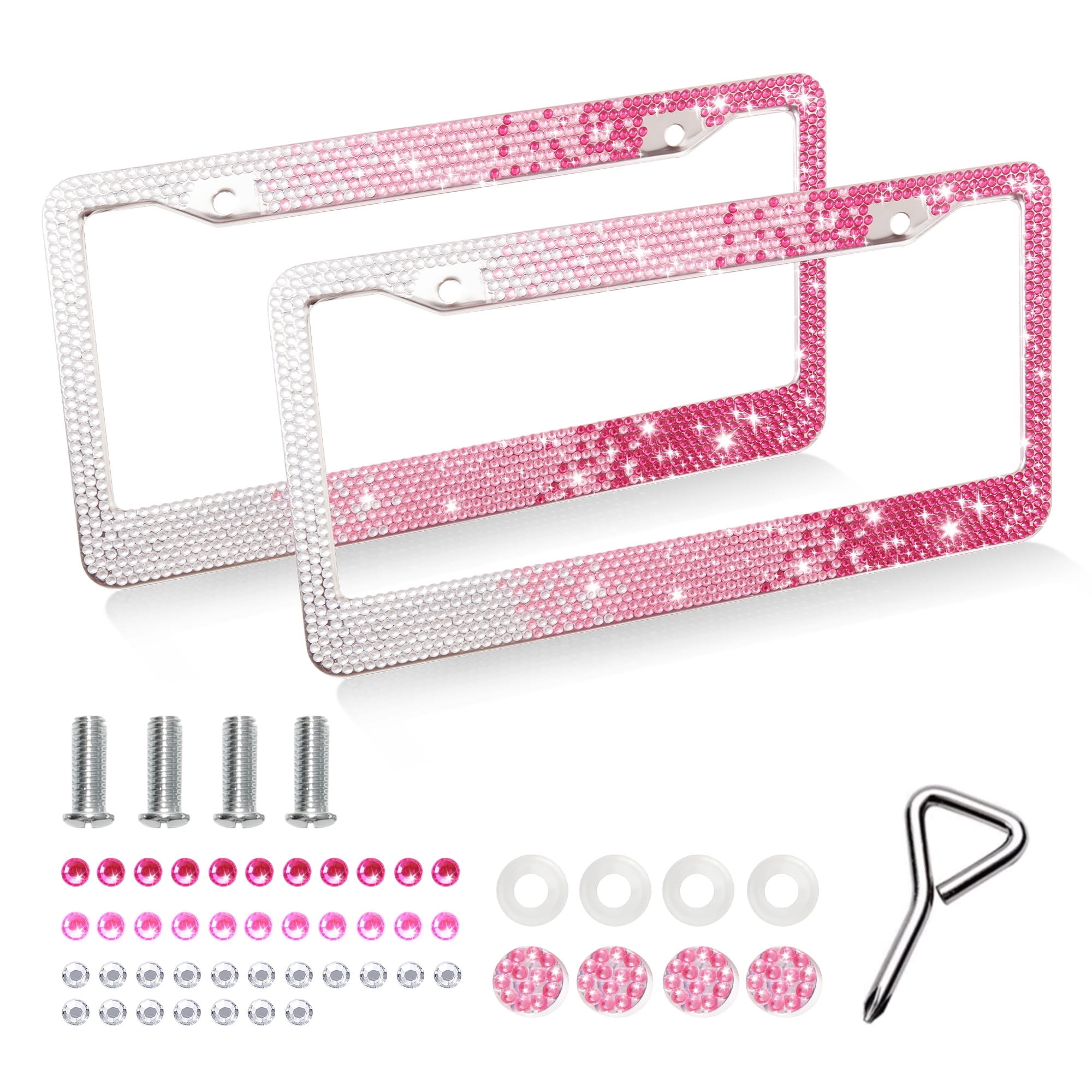 RED WOLF Pink Bling License Plate Frame Cover Shiny Glitter Diamond ...