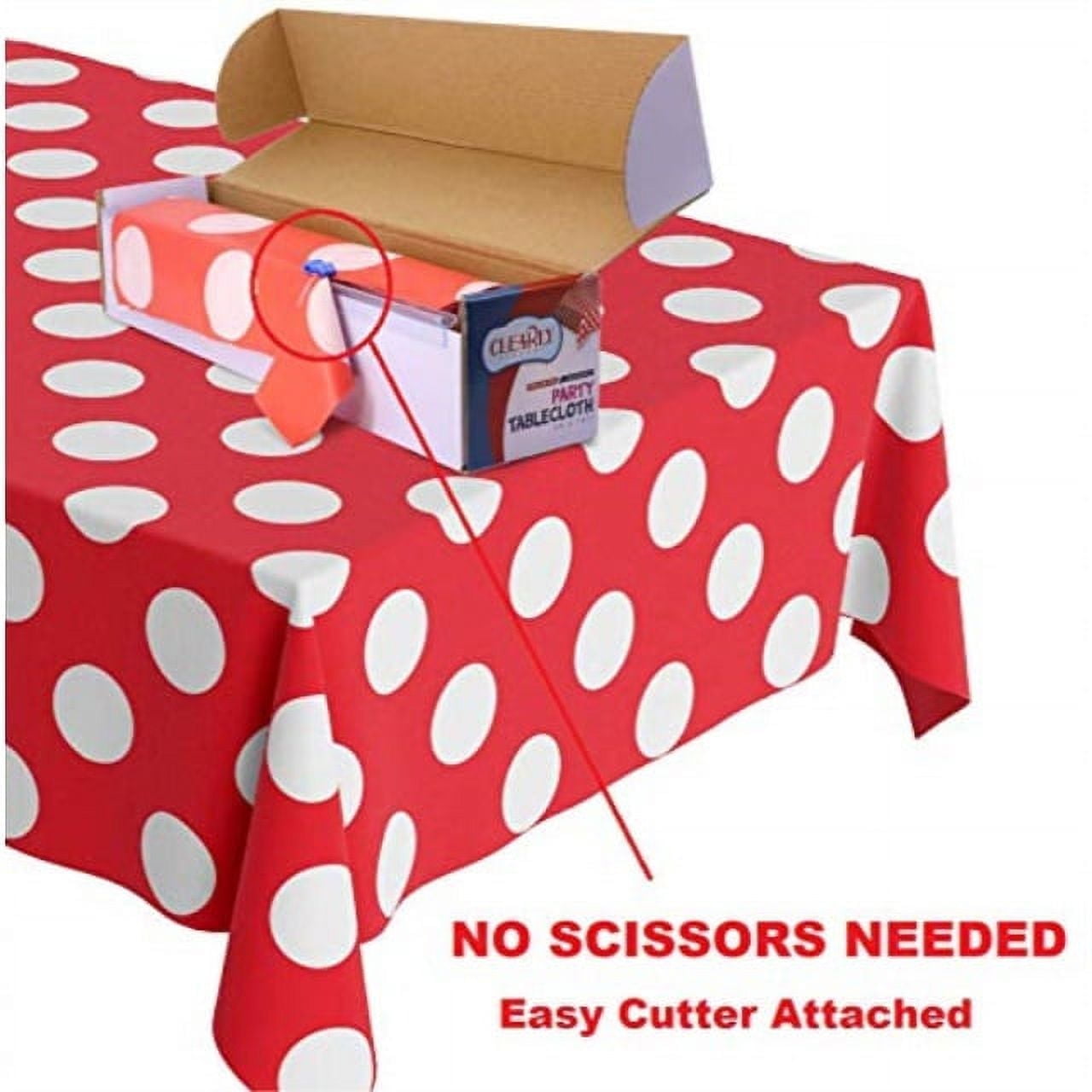 RED with White Polka Dot Plastic Disposable Tablecloth Roll - Rectangle ...