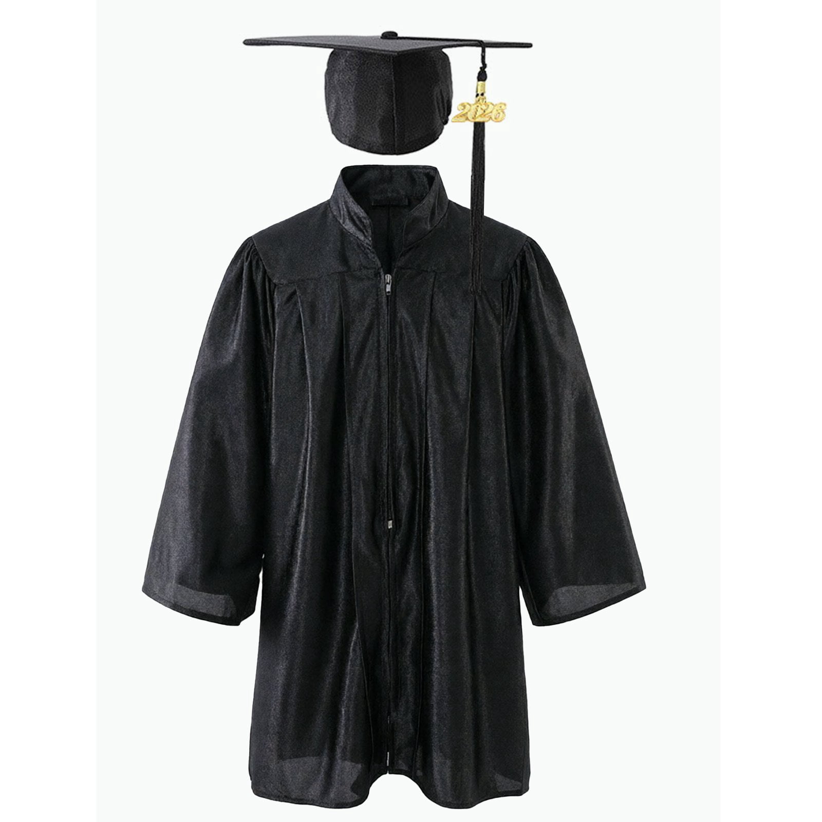 REDARER Black Shiny Zip-Up Graduation Gown Cap Tassel 2026 Set for Kids ...