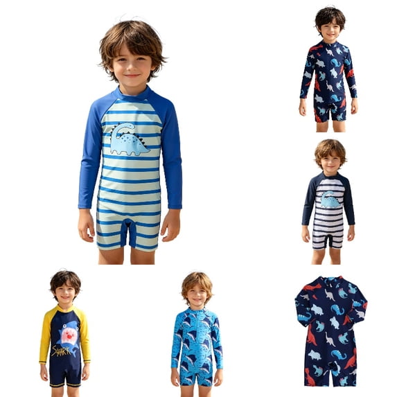 REDARER Boys Dino Stripe Print Rash Guard, UPF One Piece Long Sleeve ...