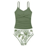 REDARER Girls 2 Piece Tankini Swimsuit Set Ruched Top with Tree Print ...