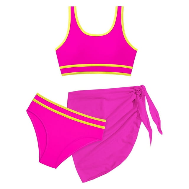 REDARER Girls 3-Piece Set – Double Strap High Waist Sporty Bikini ...
