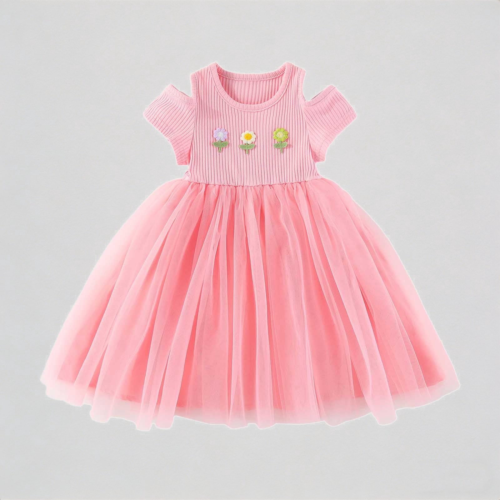 REDARER Girls Cold-Shoulder Dress with Floral Appliques & Tulle Skirt ...