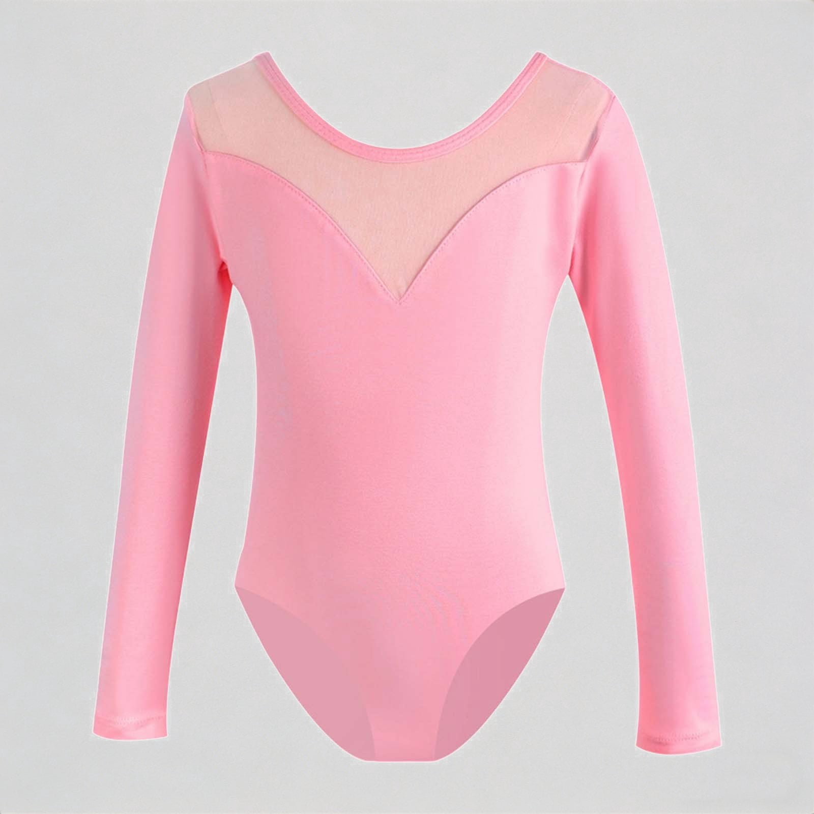 REDARER Girls Long Sleeve Ballet Leotard with Mesh V-Neck Dance ...