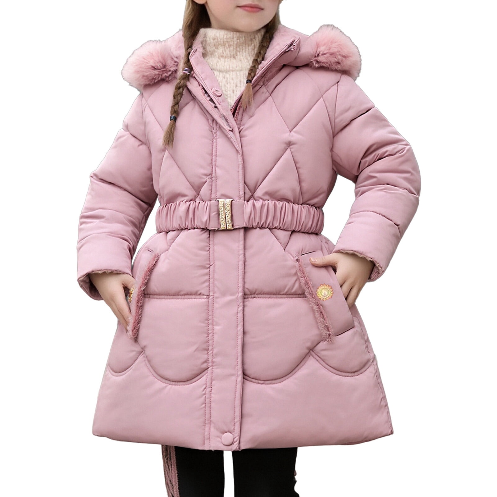 REDARER Girls Long Winter Coat, Waist Flattering Design with Detachable ...