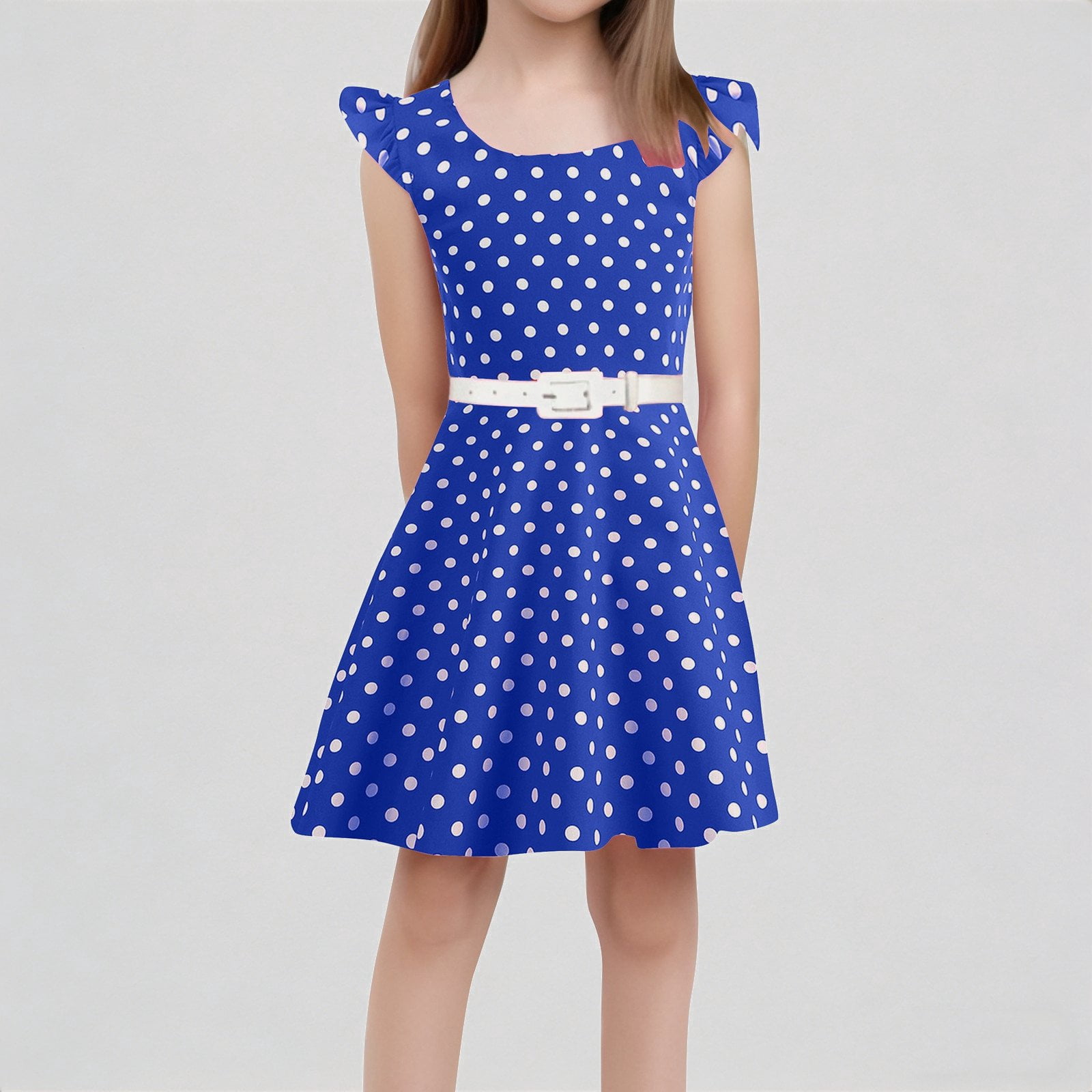 REDARER Girls' Polka Dot Flutter Sleeve Dress with Belt Retro Party ...