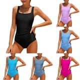 REDARER Girls Solid One Piece Swimsuit Full Coverage Square Neck Wide ...