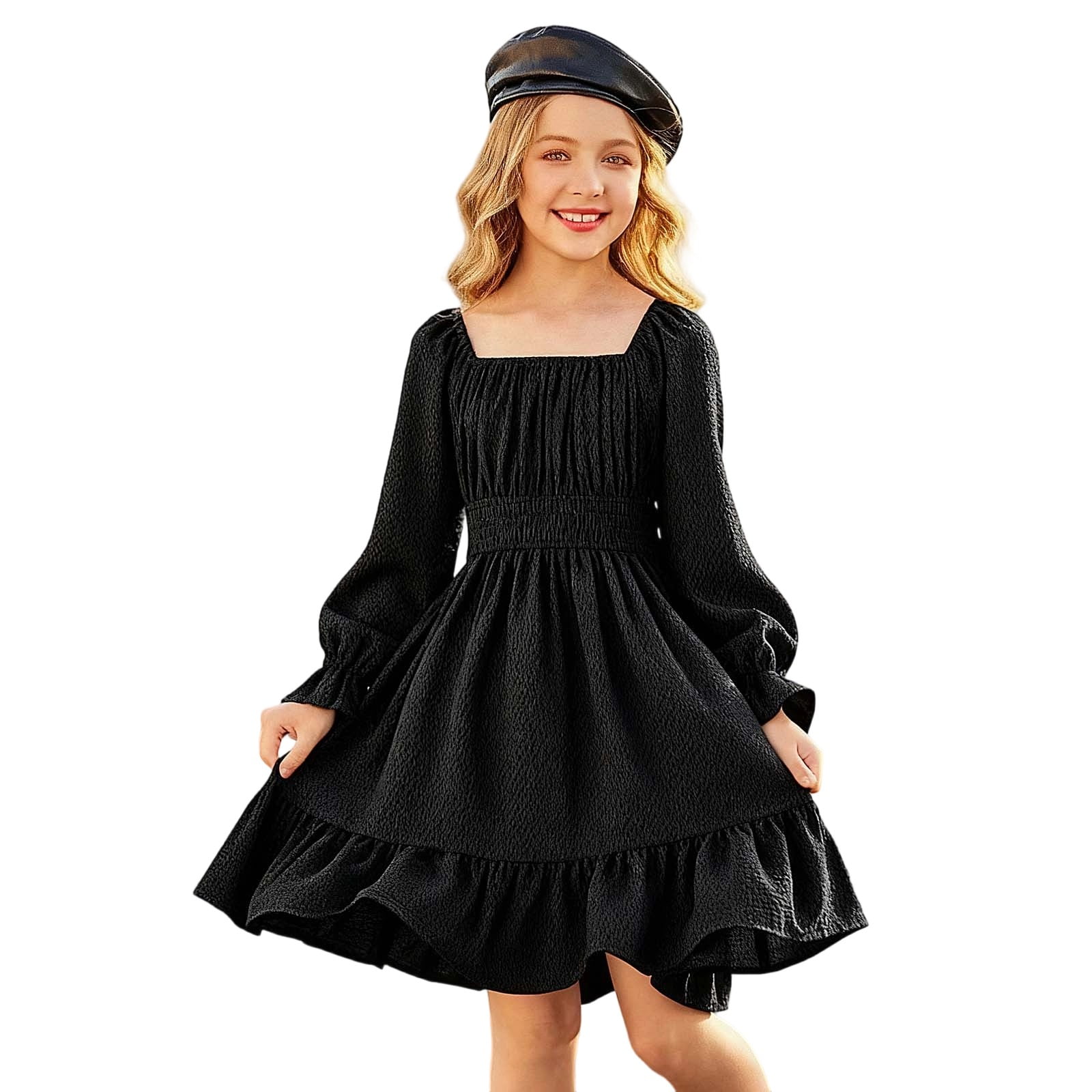 REDARER Girls Square Neck Flutter Sleeve Party Dress, Summer Flared A ...
