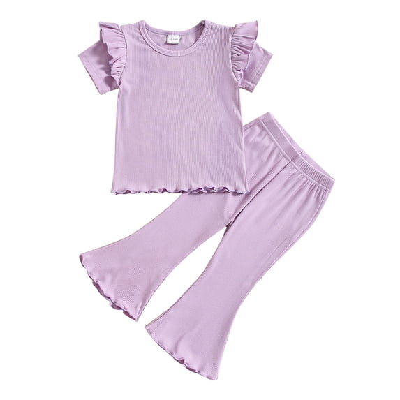 REDARER Girls Summer Short Sleeve Solid Ruffles Tops and Flare Shorts ...