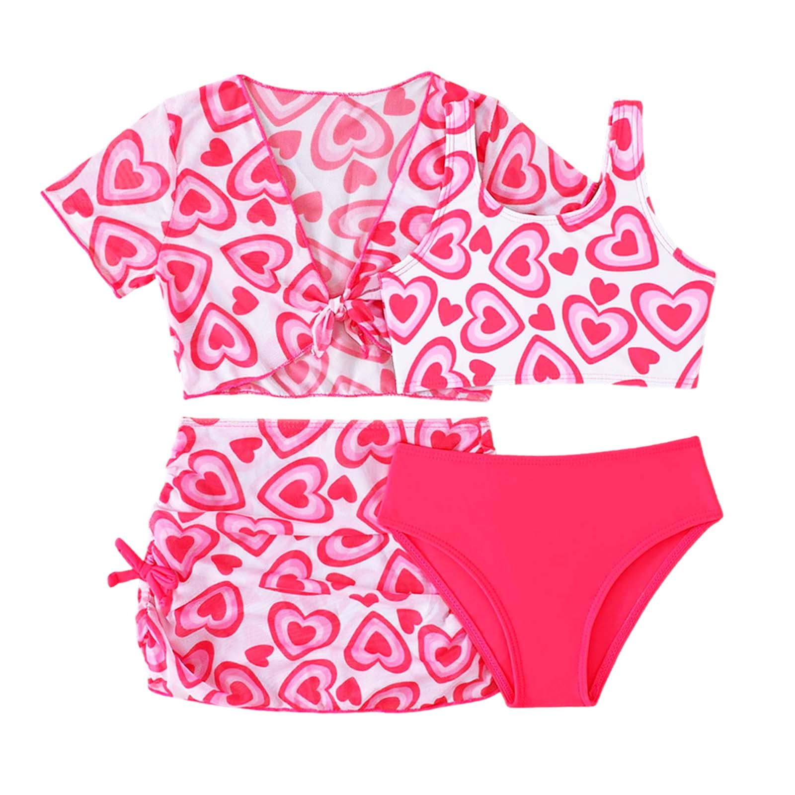 Redarer Girls Swimwear 4 Piece Set Cute Comfortable Bikini With Cover 0396