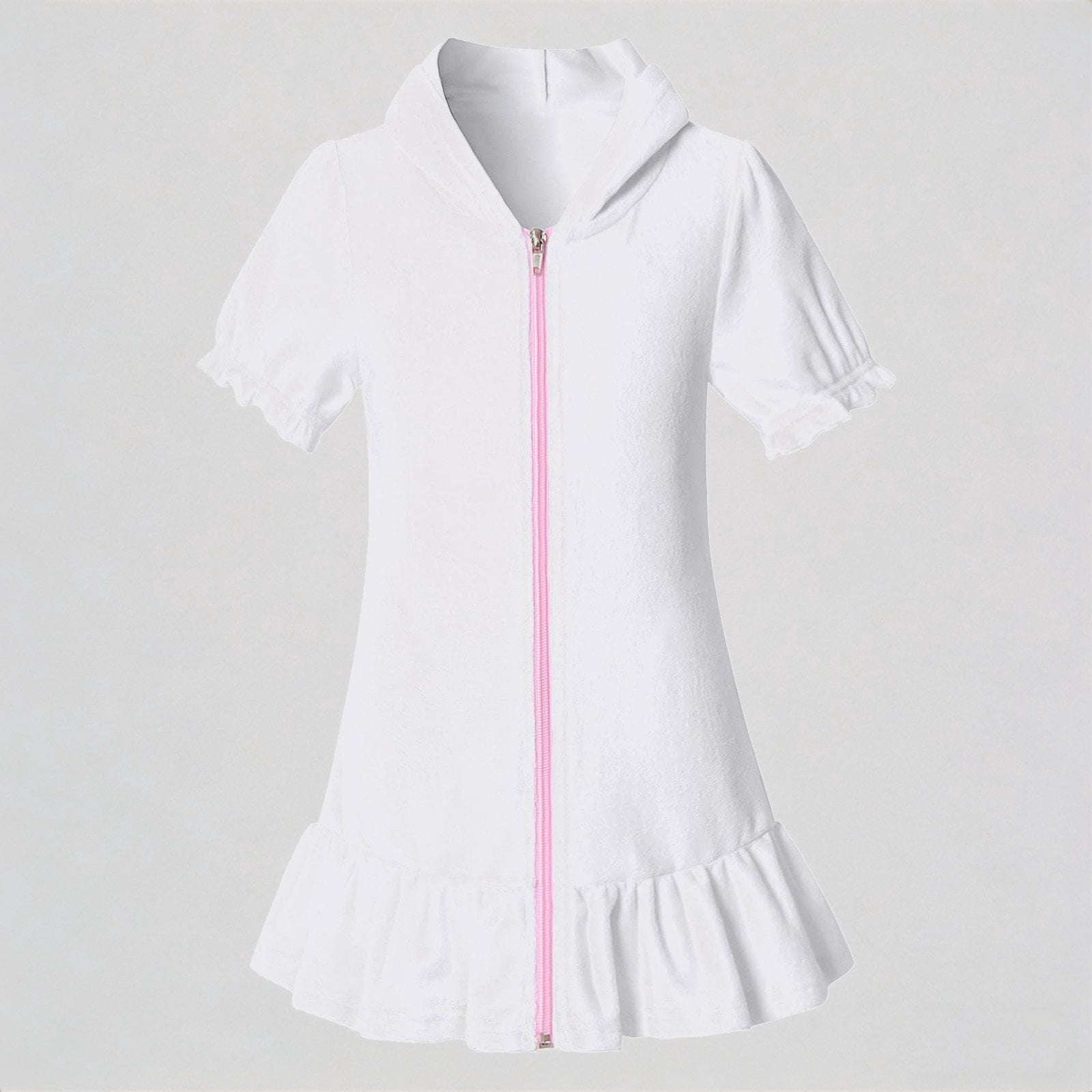 REDARER Girls' Terry Cloth Swim Cover-Up, Short Sleeve Hooded Zip-Up ...