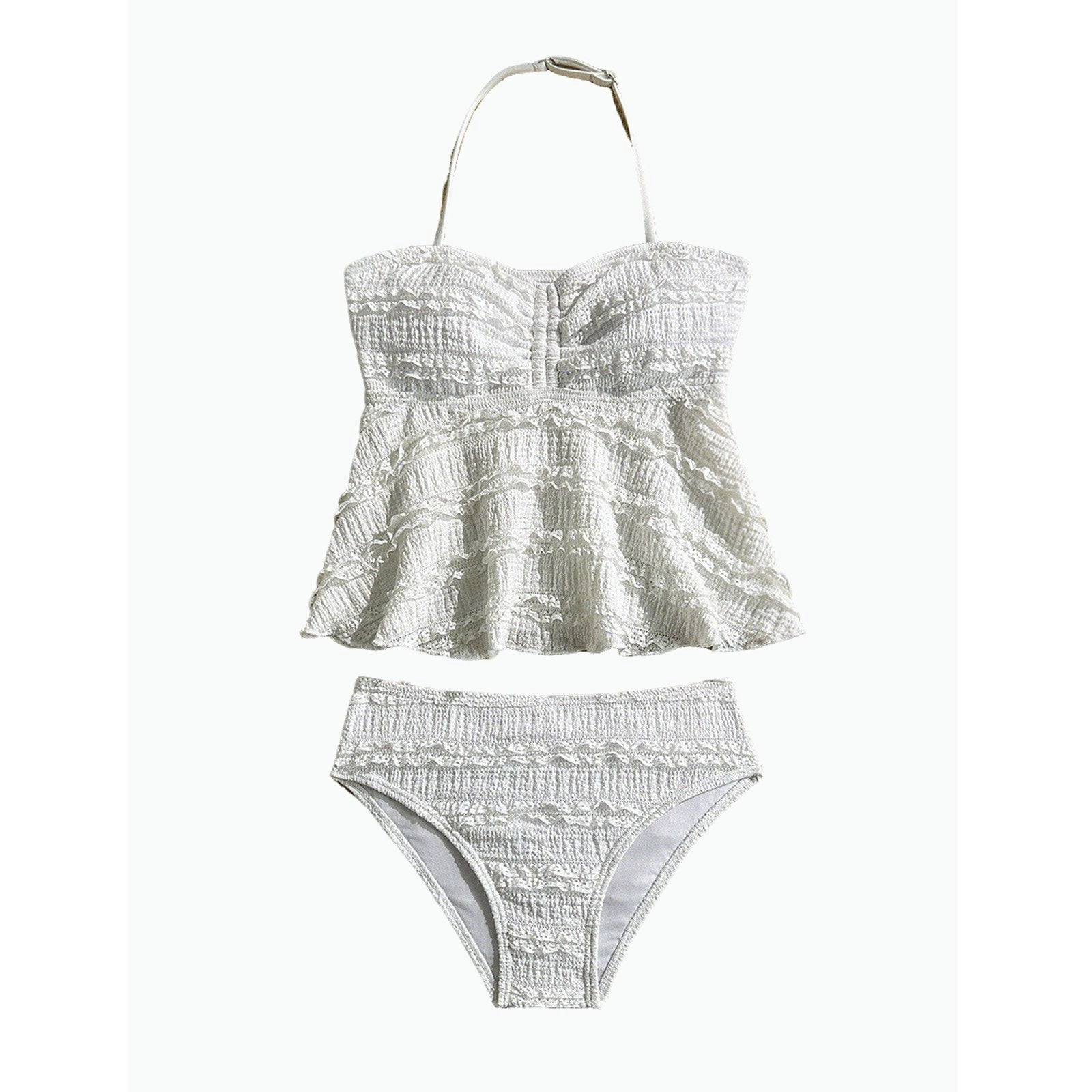 REDARER Girls Two Piece Tankini Swimsuit Textured Ruffle Halter UPF 50 ...