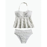 REDARER Girls Two Piece Tankini Swimsuit Textured Ruffle Halter UPF 50 ...