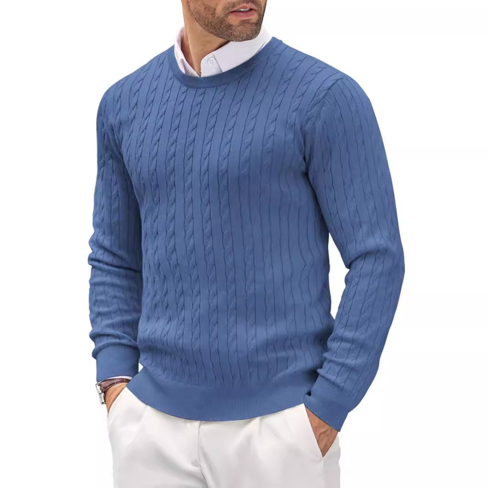 REDARER Mens Shirts - Men's Round Neck Knitted Sweater Slim Long Sleeve ...