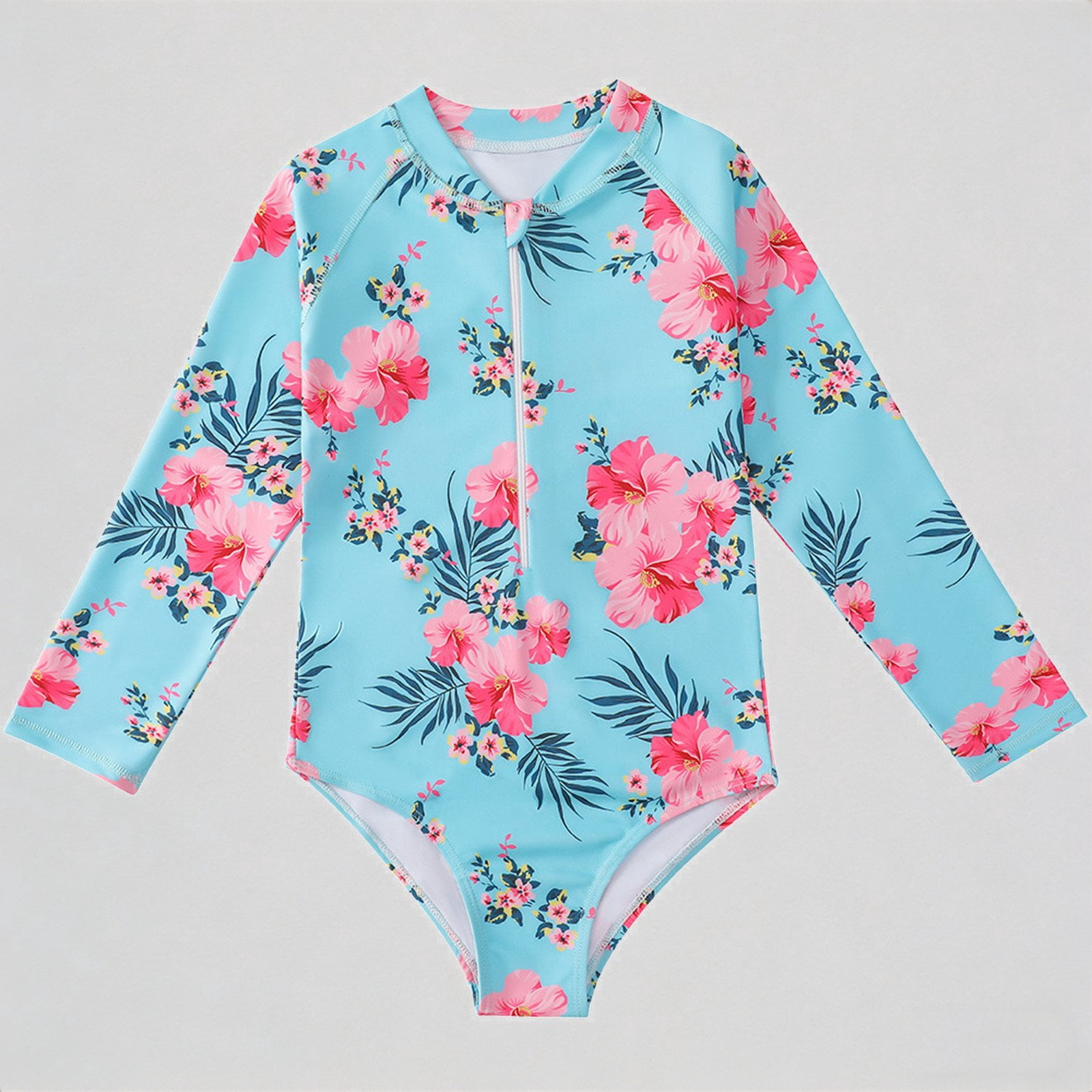 REDARER Toddler Girl's Long-Sleeve Onesie Swimsuit: Tropical Floral ...