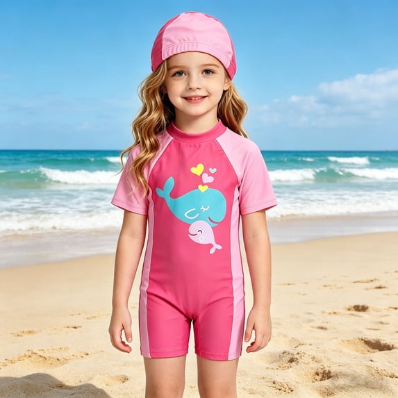 REDARER Toddler Girls UPF 50+ One Piece Rash Guard Swimsuit with Whale ...
