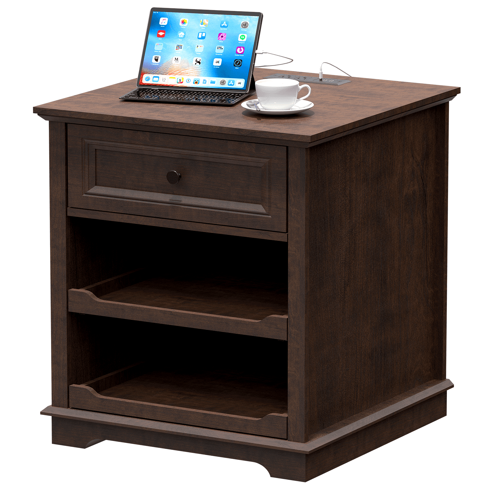REDAYFUR 24" Large End Table with Charging Station, Sofa Side Table ...
