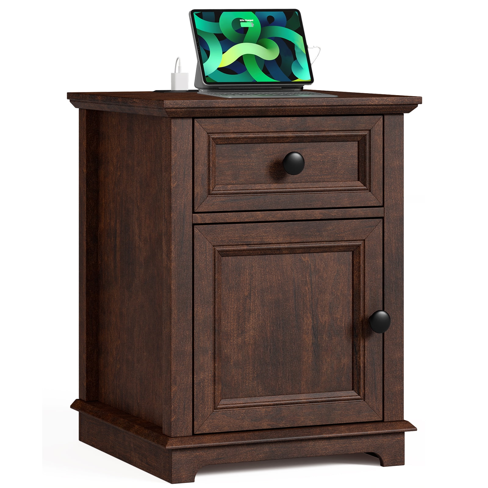 REDAYFUR Nightstand with Charging Station, 24" Fast Charge End Table ...