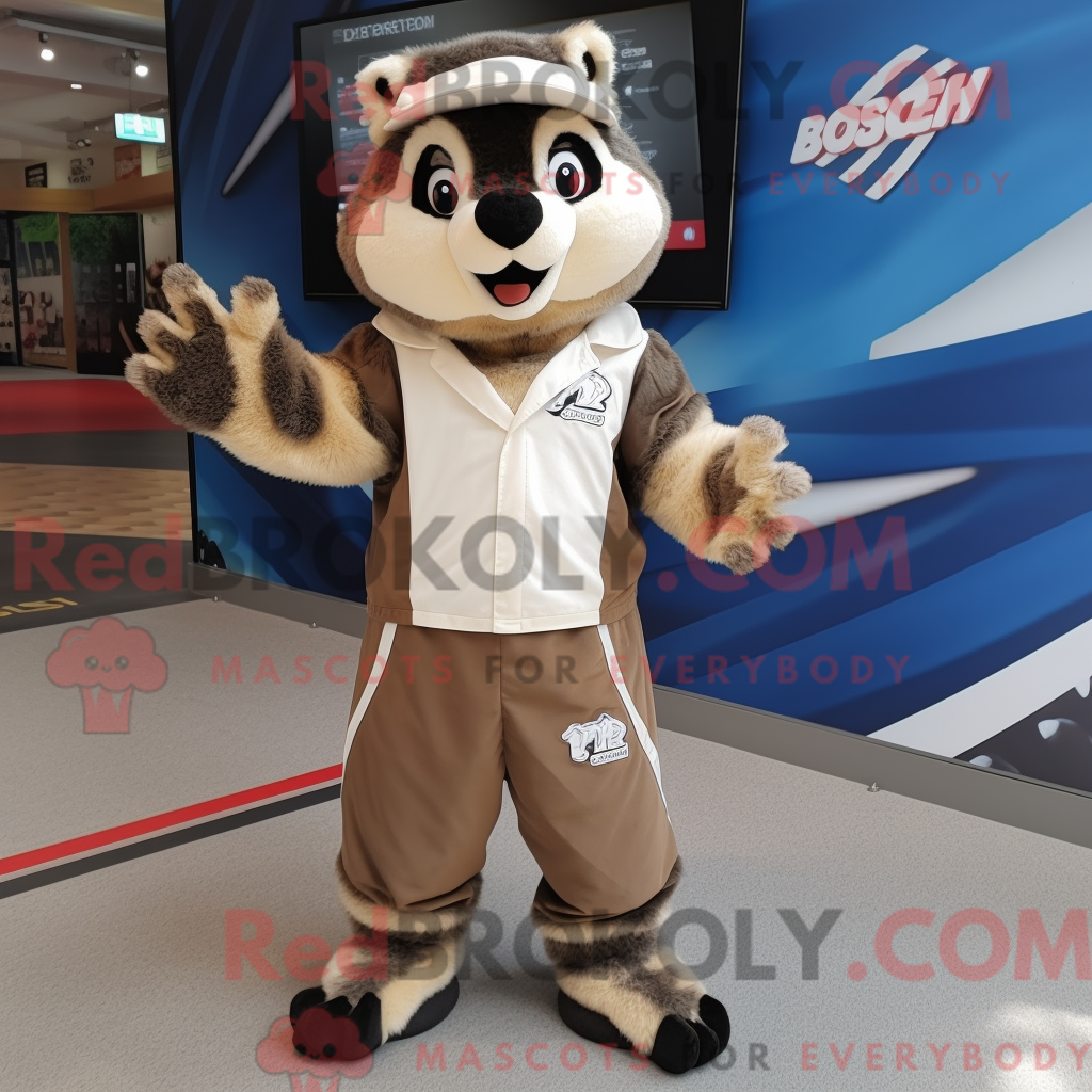 REDBROKOLY mascot character of a Beige Badger dressed with a Jumpsuit ...