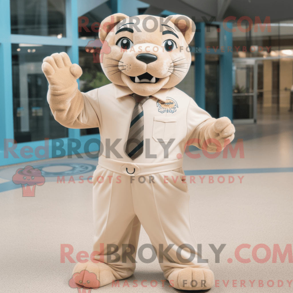 REDBROKOLY mascot character of a Beige Panther dressed with a Dress ...