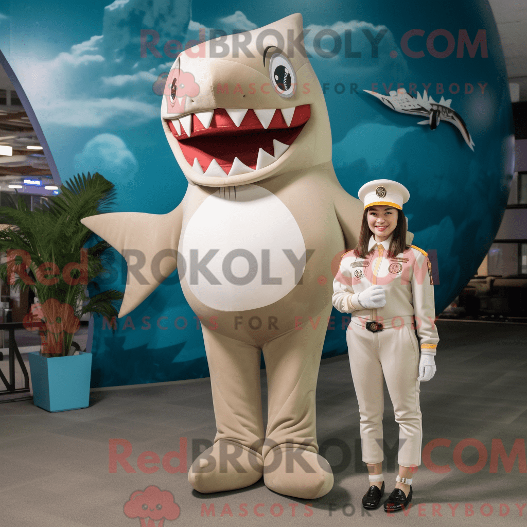 REDBROKOLY mascot character of a Beige Shark dressed with a Bodysuit ...